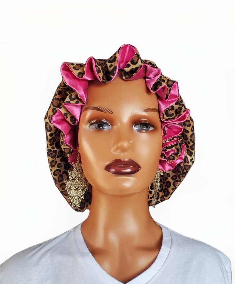 Cheetah/leopard 100% Satin Lined Ruffle Bonnet | Large Adult Bonnet for ...