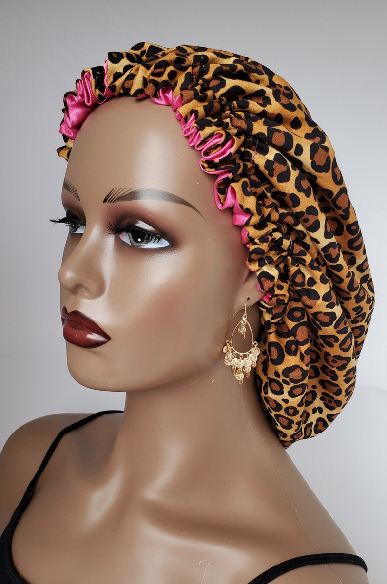 Cheetah/leopard 100% Satin Lined Bonnet Large Double Layer - Etsy
