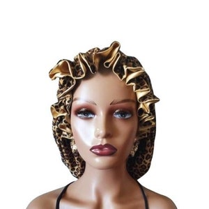 Cheetah/leopard 100% Satin Lined Ruffle Bonnet | Large Adult Bonnet for ...