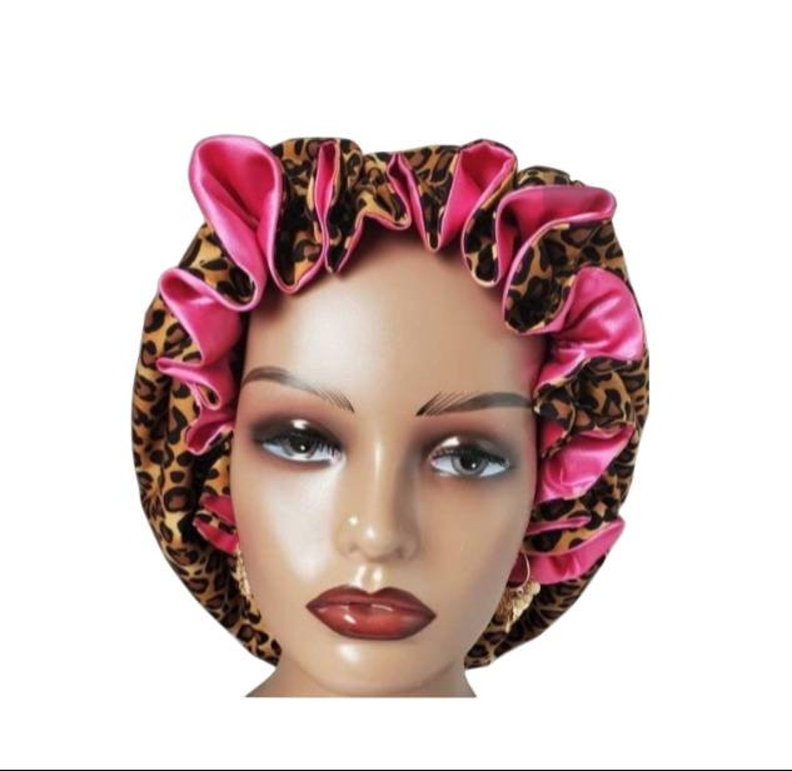 Cheetah/leopard 100% Satin Lined Ruffle Bonnet | Large Adult Bonnet for ...