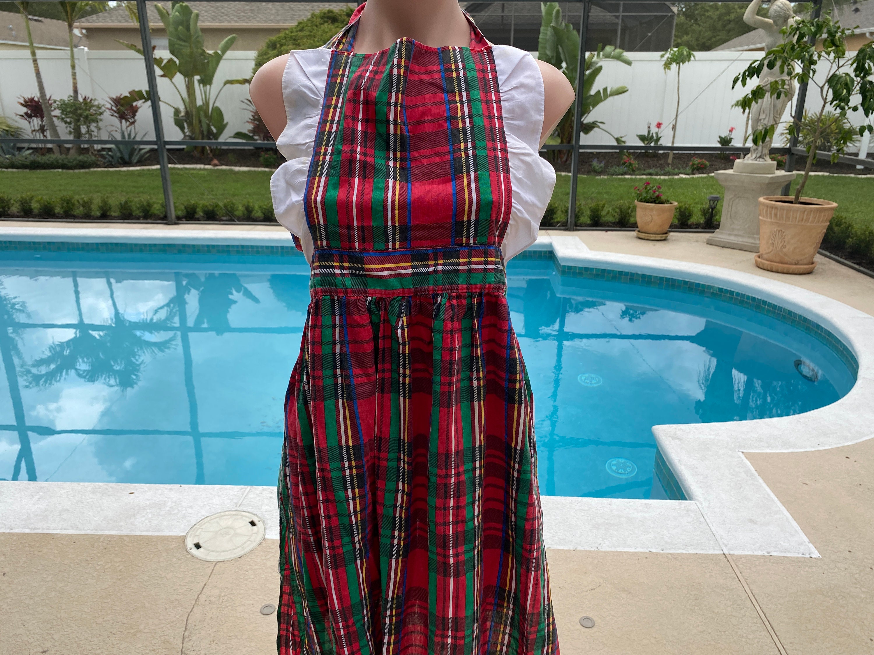 Vintage Bib Apron 1970's Ruffle Tartan Plaid Red Green - Etsy