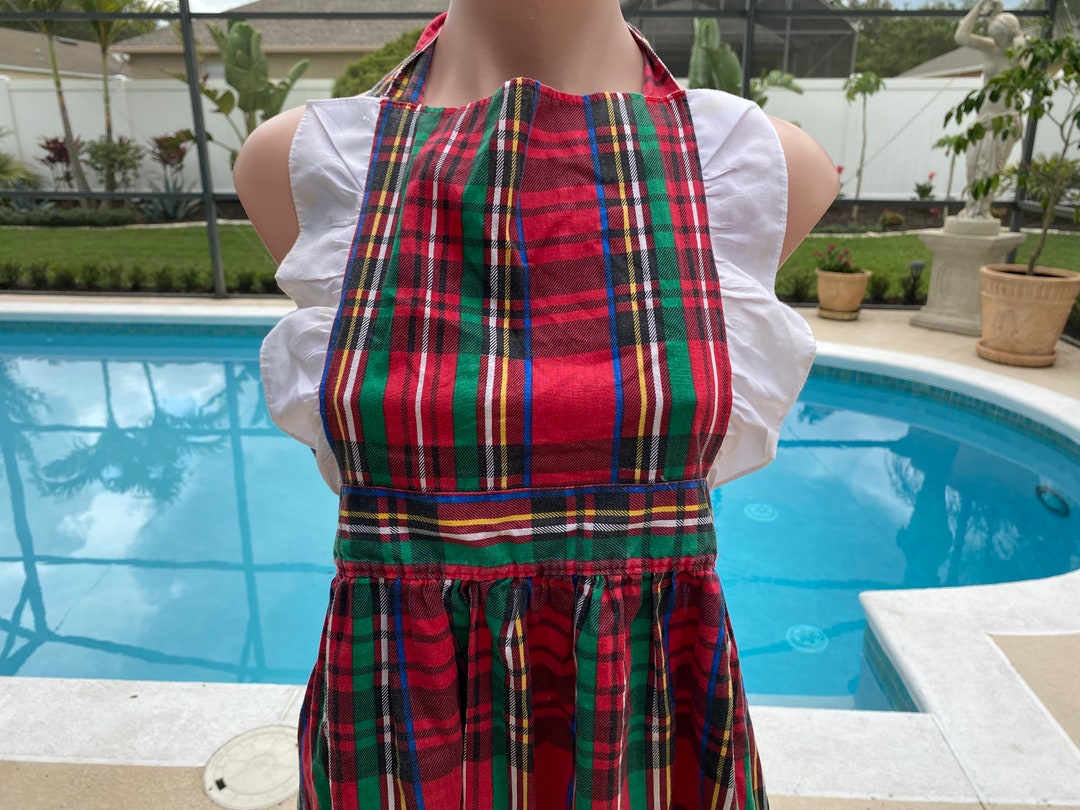 Vintage Bib Apron 1970's Ruffle Tartan Plaid Red Green - Etsy