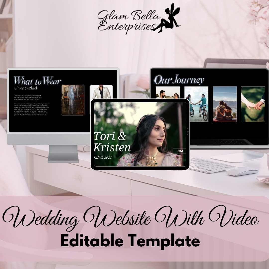 Editable Wedding Website, Black and Silver Wedding Website Template ...