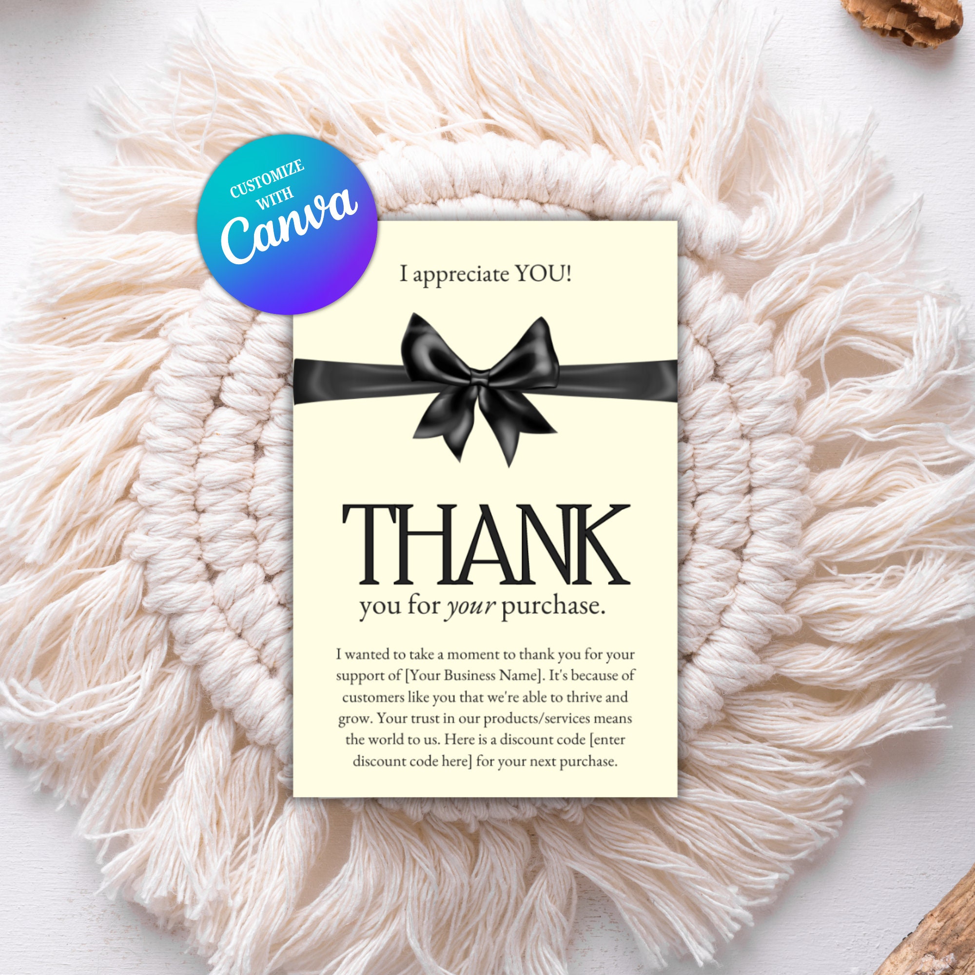 Small Business Thank You Card Template, Printable Thank You Package ...