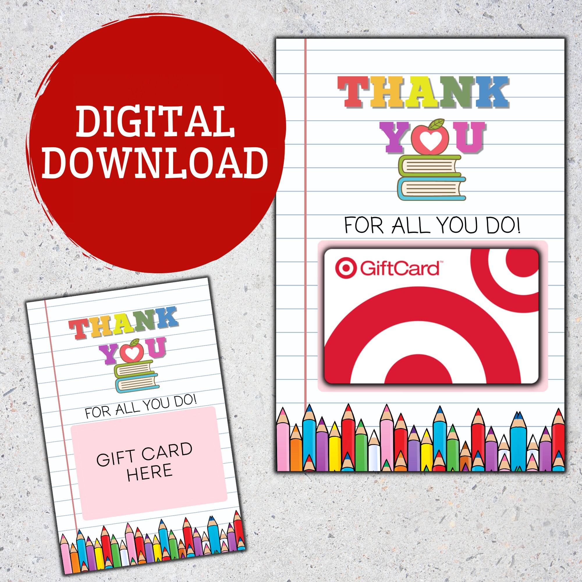 Printable Teacher Appreciation Gift Tag: Thank You Gift Card (digital ...