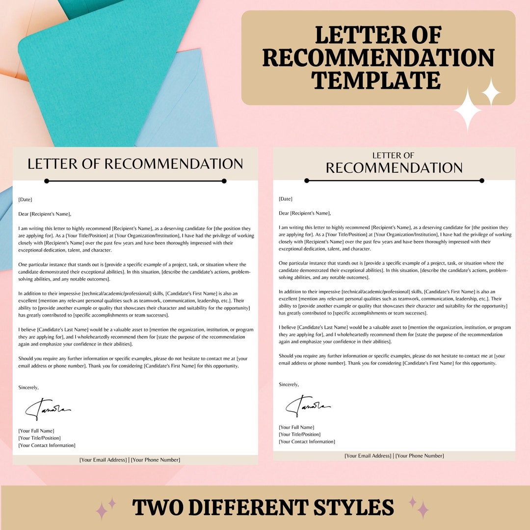 Editable Recommendation Letter Template, Letter of Recommendation ...