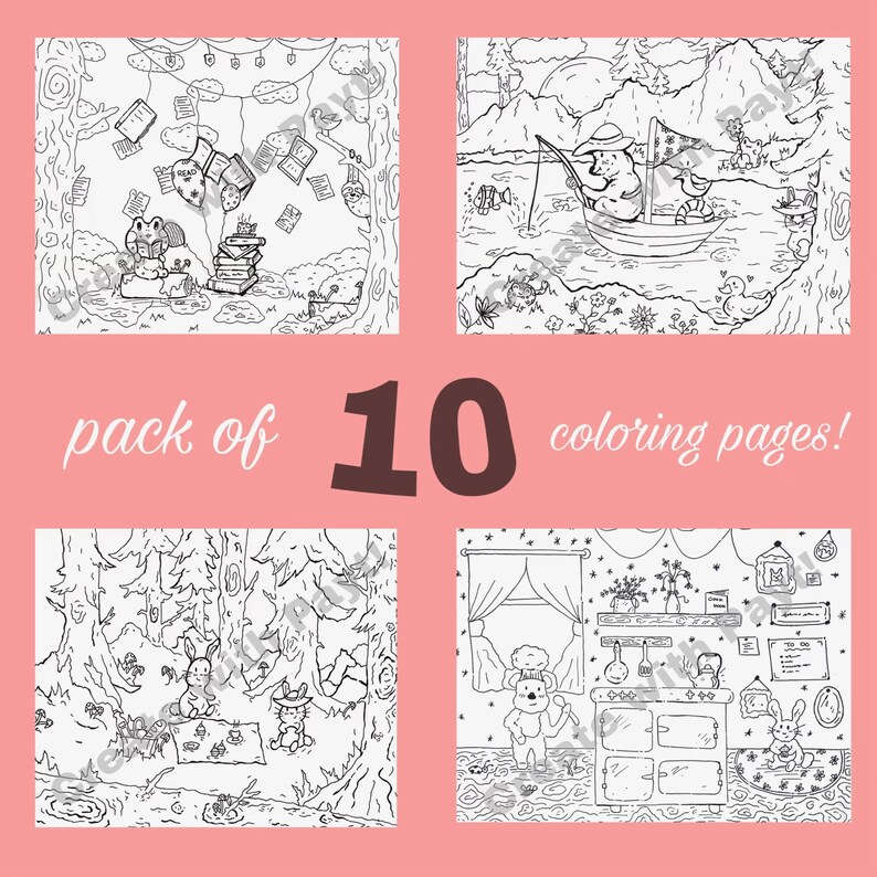 Cute/ Aesthetic/ 10 Pack/ Coloring Book/ Digital/ Download/ Woodland ...
