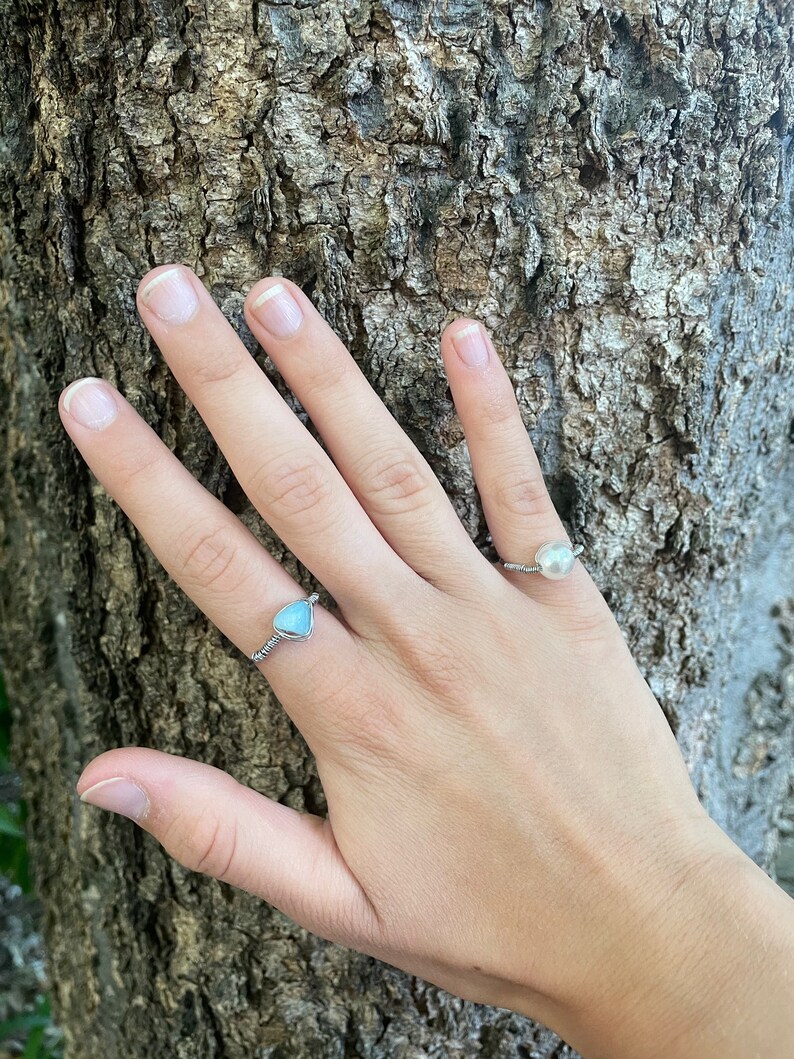 Single Aesthetic Wire Rings. Crystal/ Gemstones or Pearl Beads. Create ...