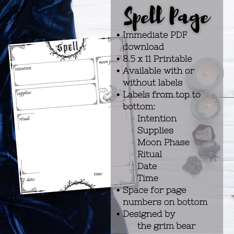 Printable Spell Page PDF Page LABELED Blank Grimoire Page - Etsy