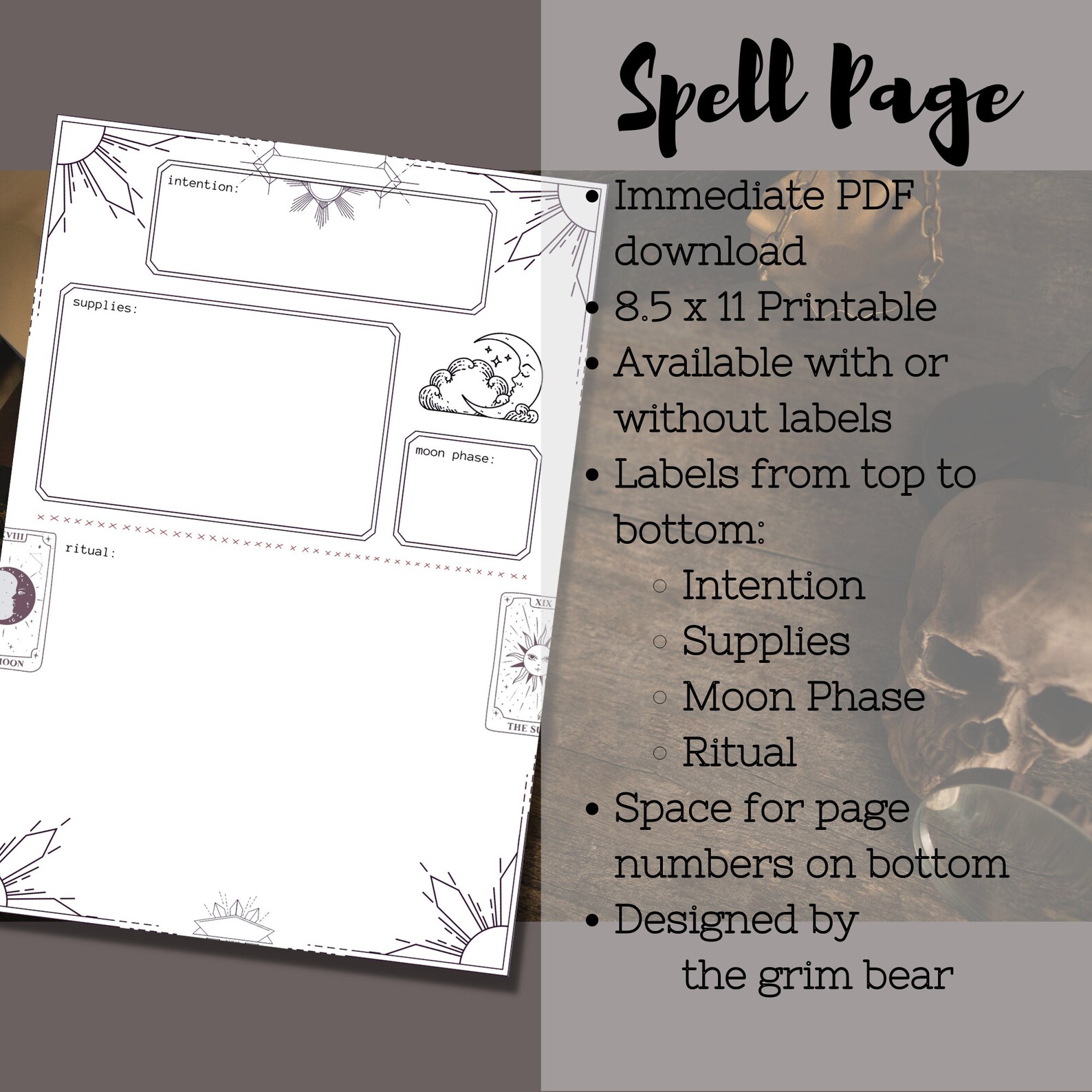Printable Blank Spell Page PDF LABELED Grimoire Spell Page | Etsy