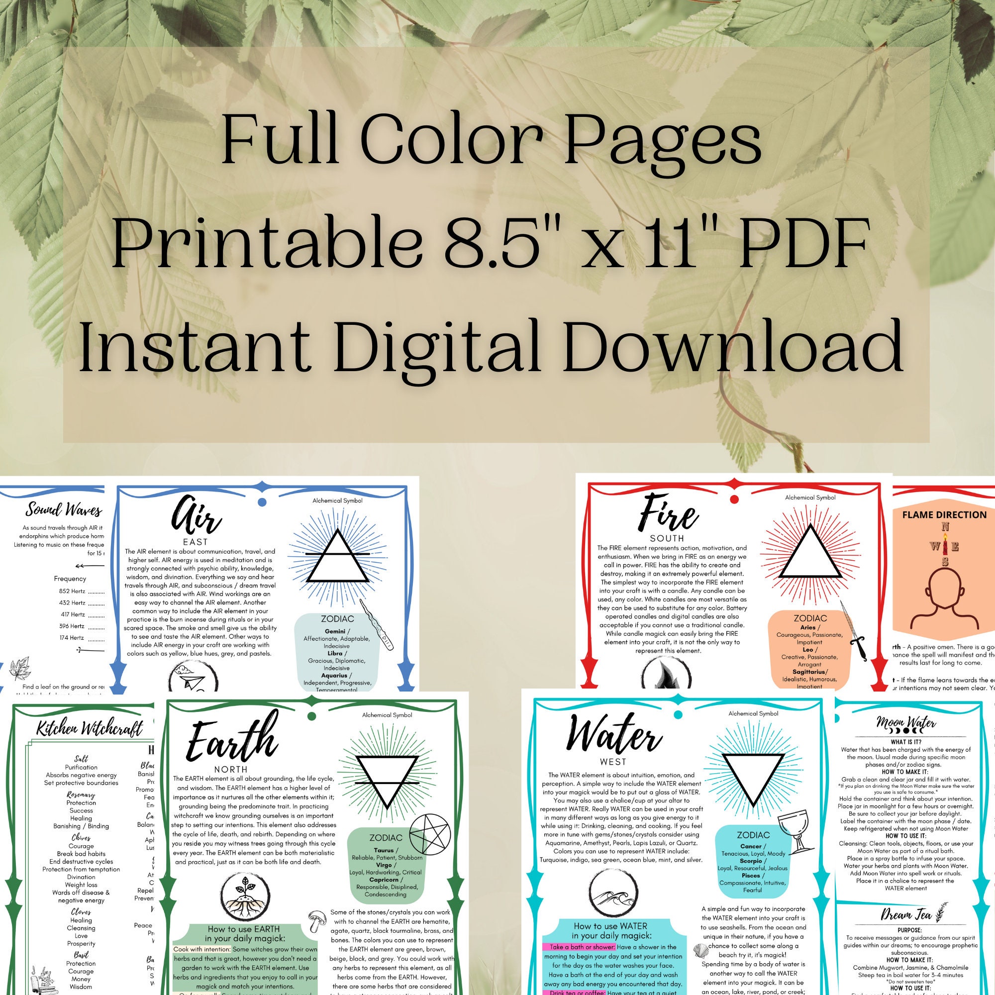 Printable 4 Elements PDF Full Color Transparent Background - Etsy