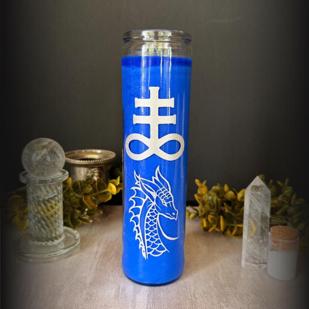 Leviathan Deity Candle: Blue & Silver Sea Dragon Altar Decor - Etsy