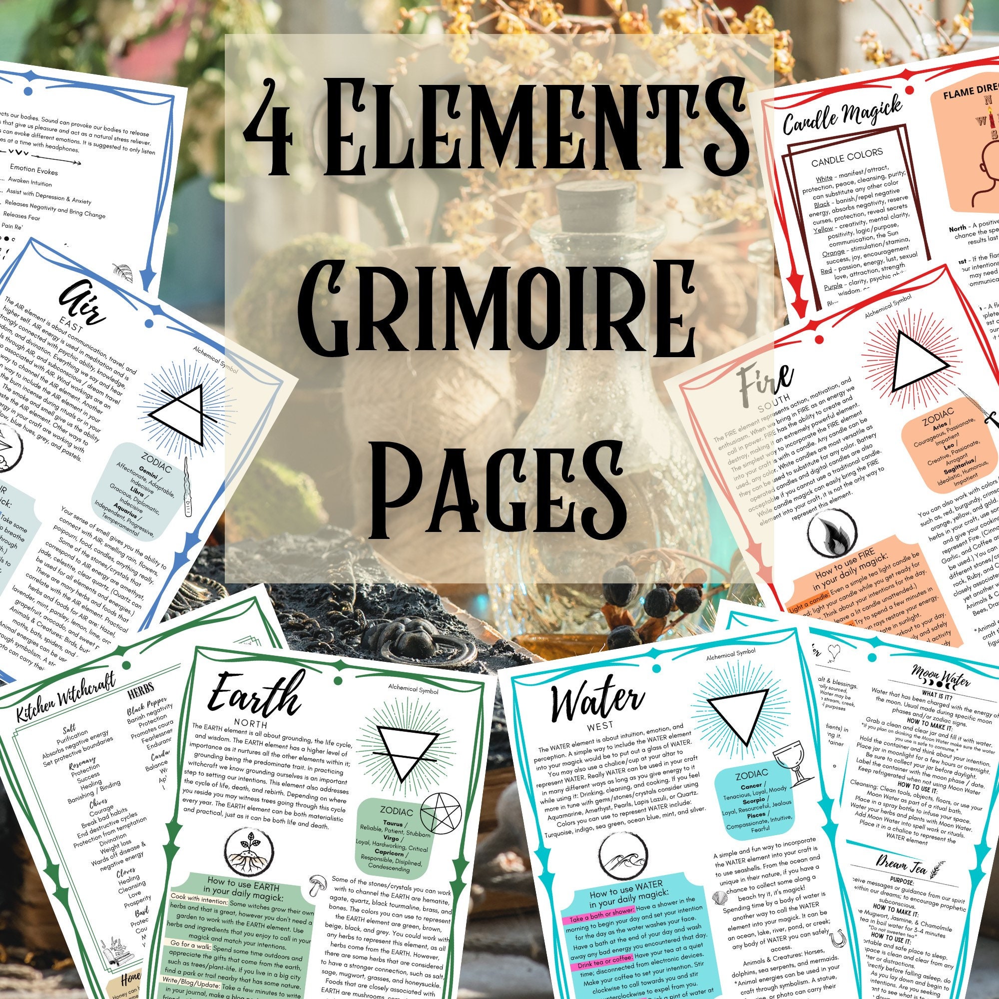 Printable 4 Elements PDF Full Color Transparent Background - Etsy