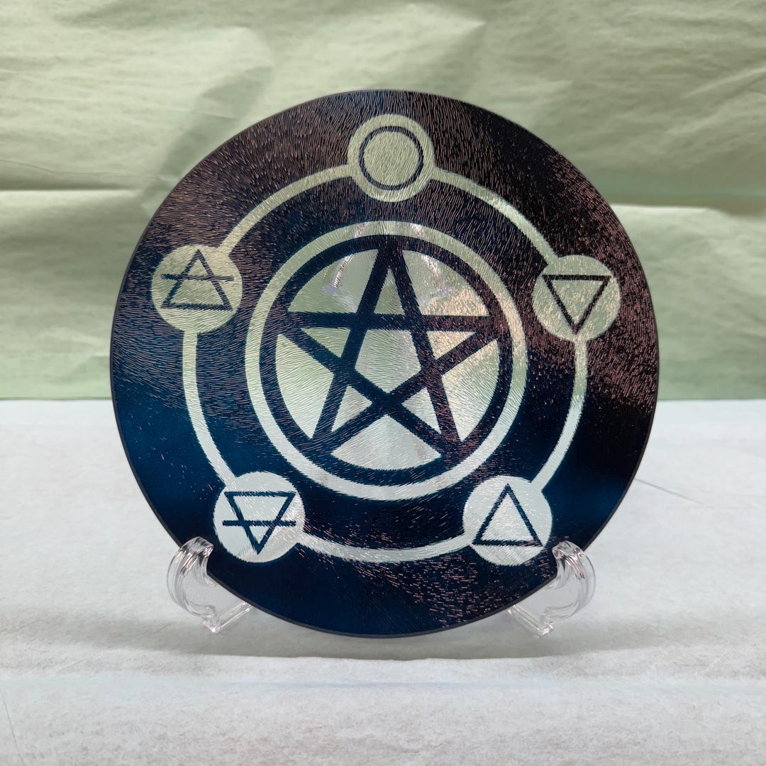Etched Glass Pentacle Altar Plate: Midnight Blue Witchcraft Decor - Etsy
