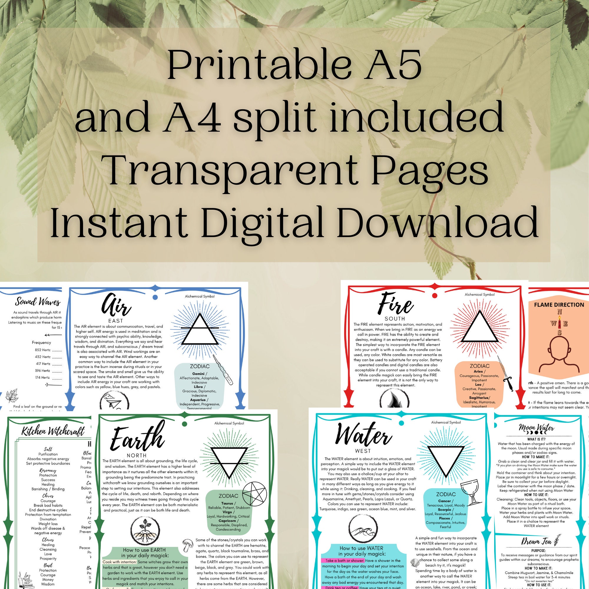 Printable 4 Elements PDF Full Color Transparent Background - Etsy