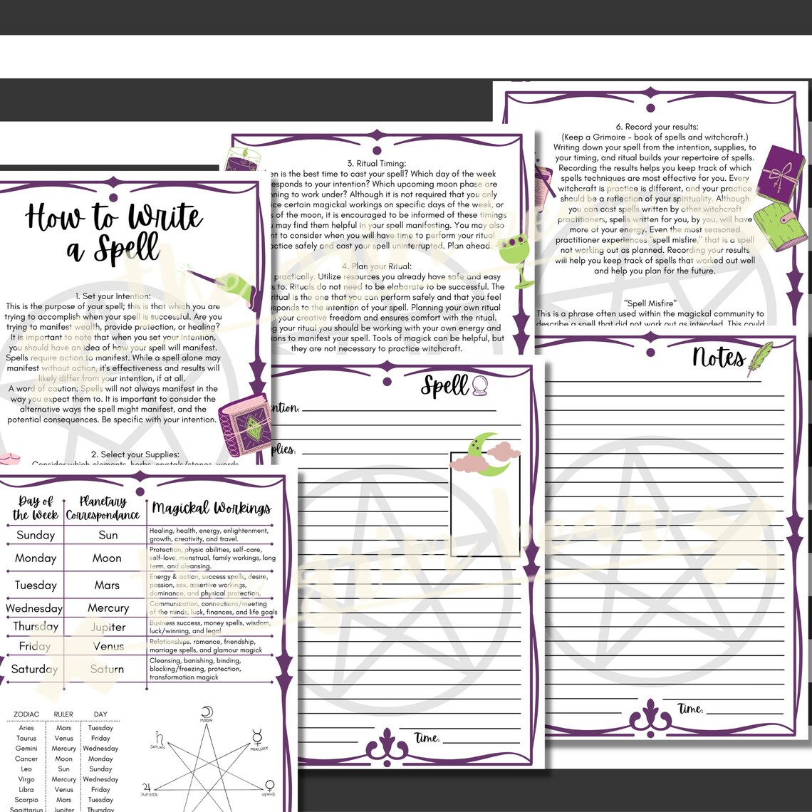 How to Write a Spell Color Grimoire Pages - Etsy