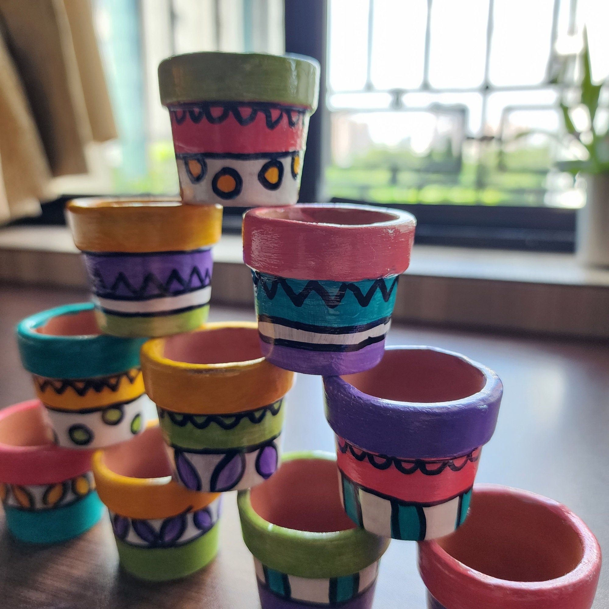 Small Hand Painted Terracotta Plant Pots. Miniature Colorful - Etsy