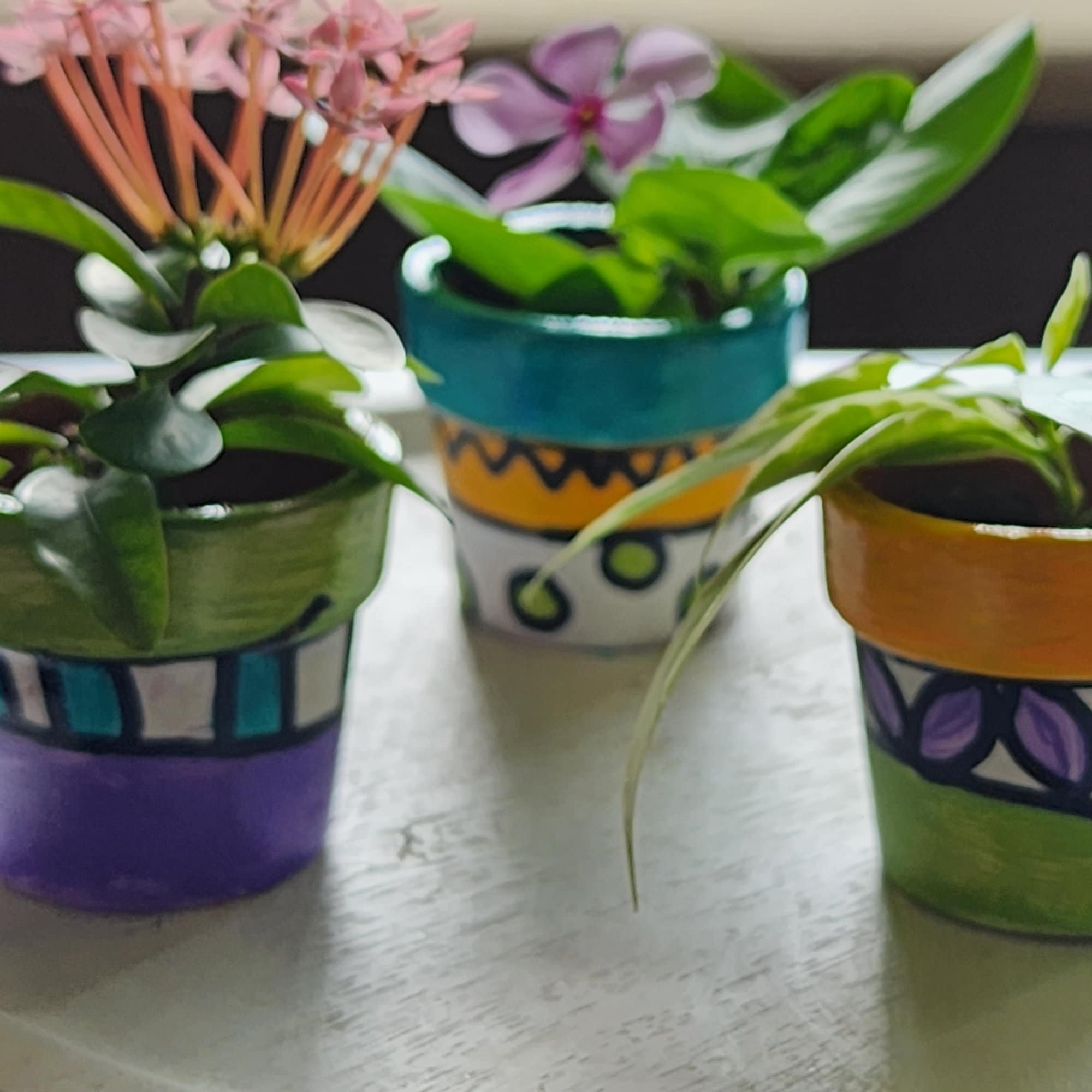 Small Hand Painted Terracotta Plant Pots. Miniature Colorful - Etsy