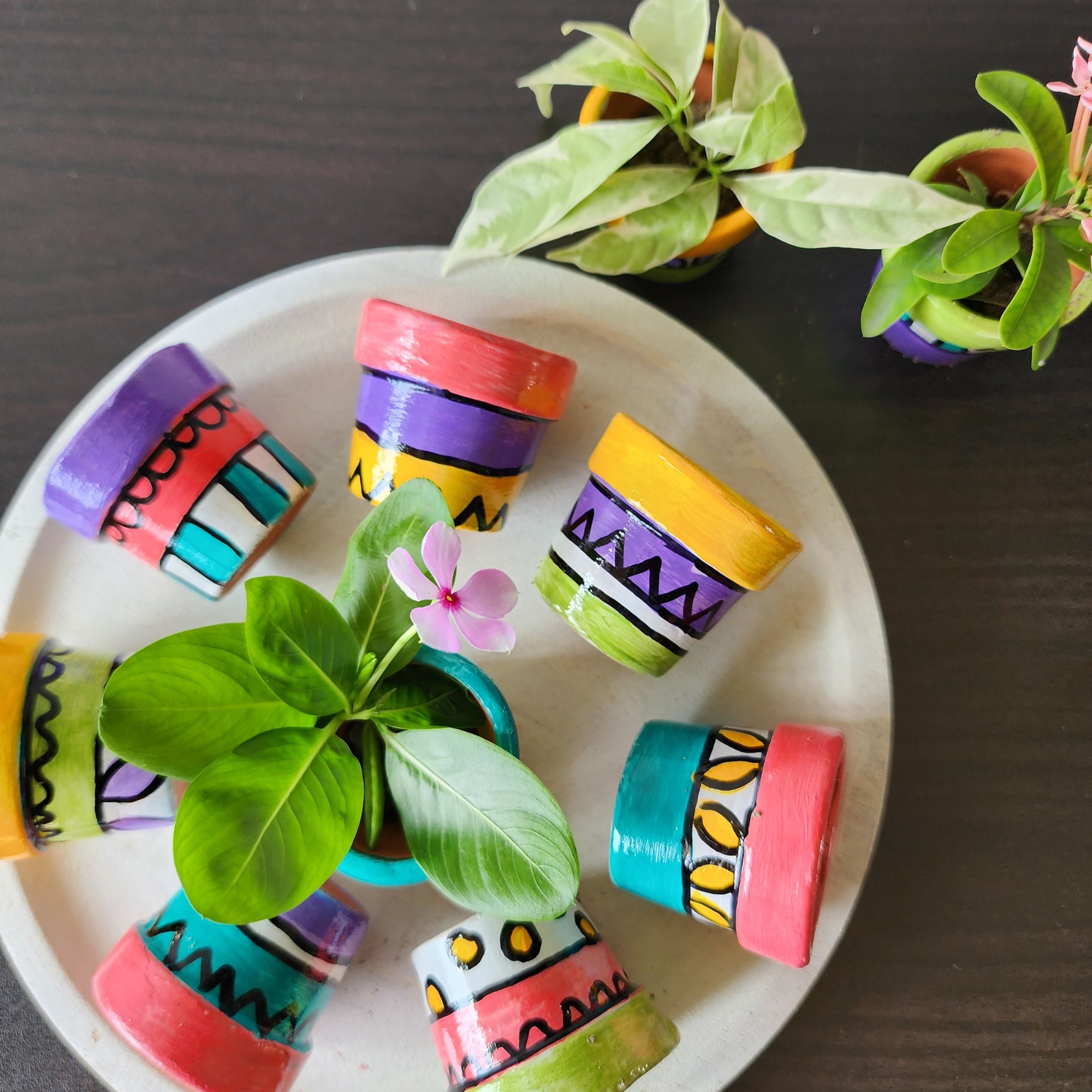 Small Hand Painted Terracotta Plant Pots. Miniature Colorful - Etsy