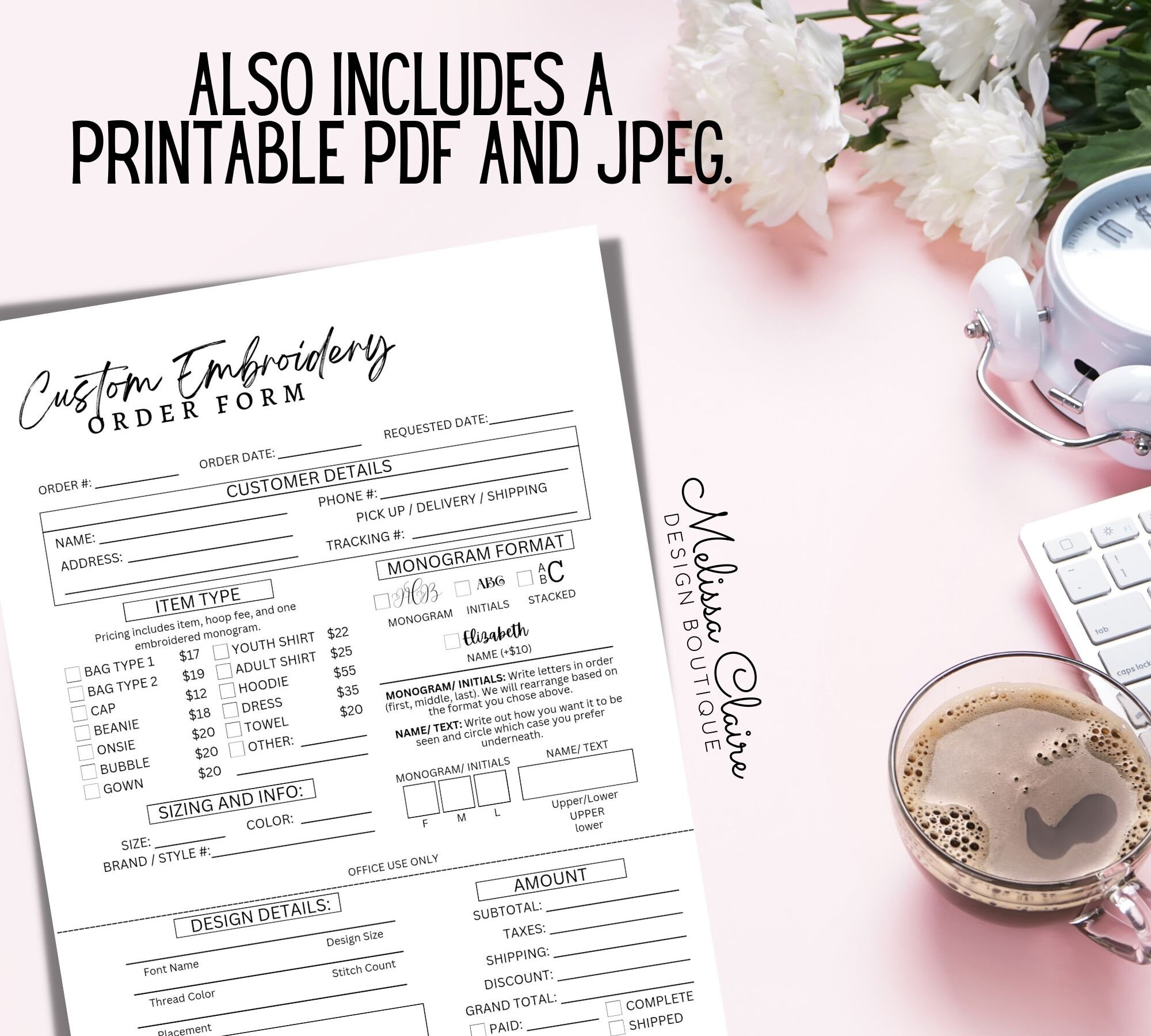 Editable Embroidery Order Form Template Canva Forms Custom - Etsy