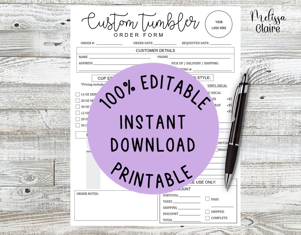 Editable Sublimation Tumbler Order Form Template Custom - Etsy