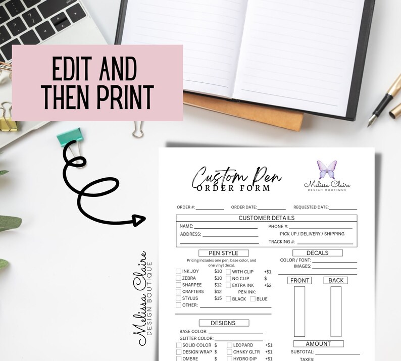 Editable Pen Order Form Template Canva Forms Custom Pen - Etsy Ireland