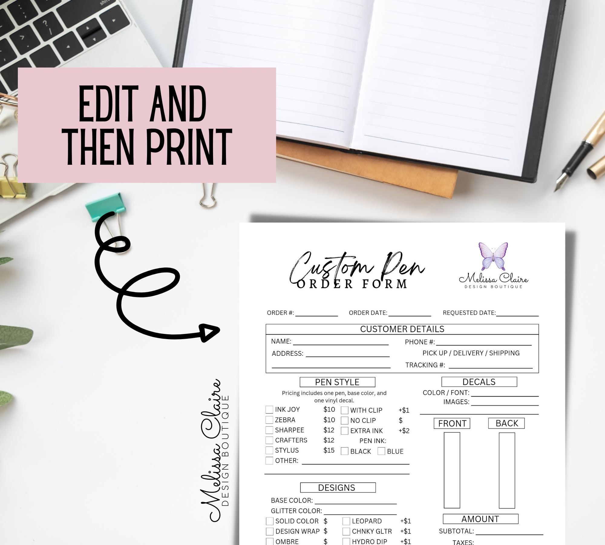 Editable Pen Order Form Template, Canva Forms, Custom Pen Order Form ...