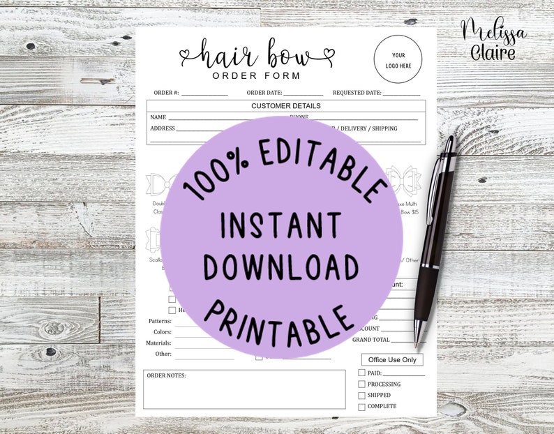 Editable Hair Bow Order Form Template Custom Hair Bow Form - Etsy