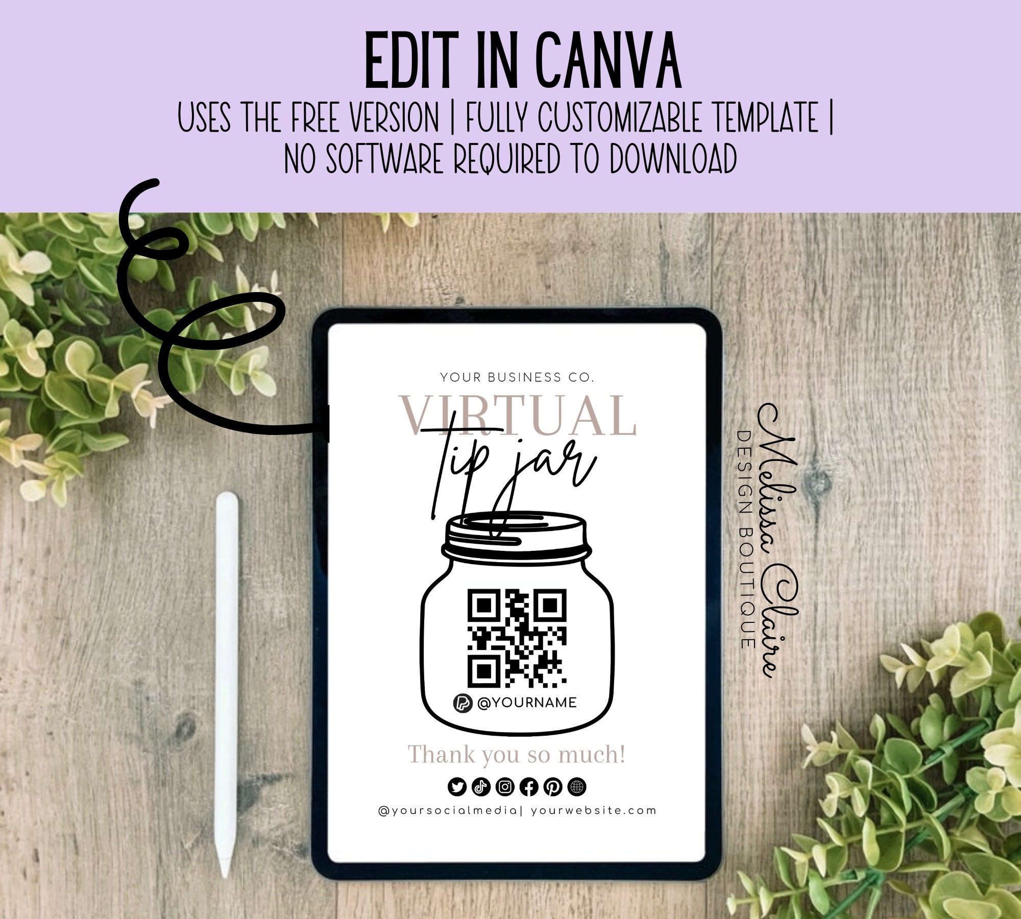 Sign Payment Printable Tip Virtual Jar Venmo Payment Sign QR Code Sign ...