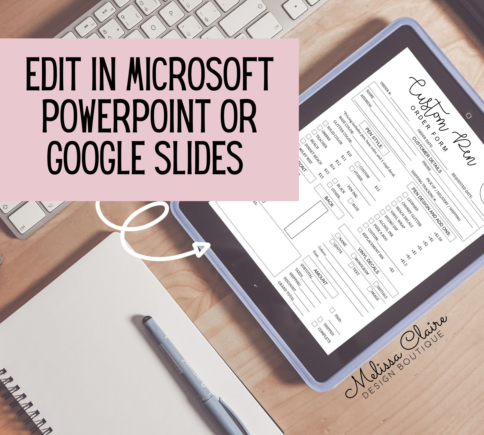 Editable Pen Order Form Template, Custom Pen Form, Order Ready ...