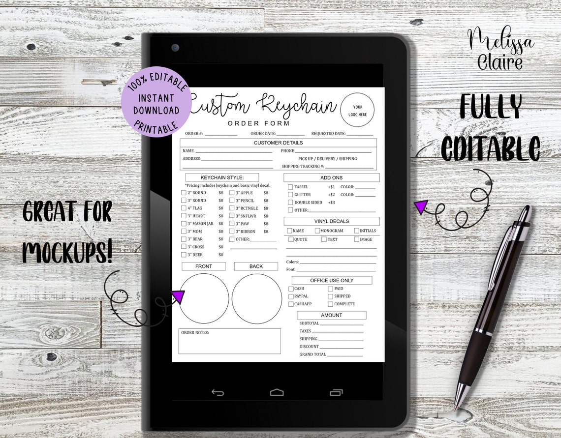 Editable Keychain Order Form Template Custom Keychain Form - Etsy