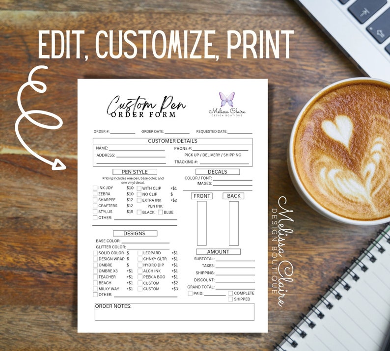 Editable Pen Order Form Template, Canva Forms, Custom Pen Order Form ...