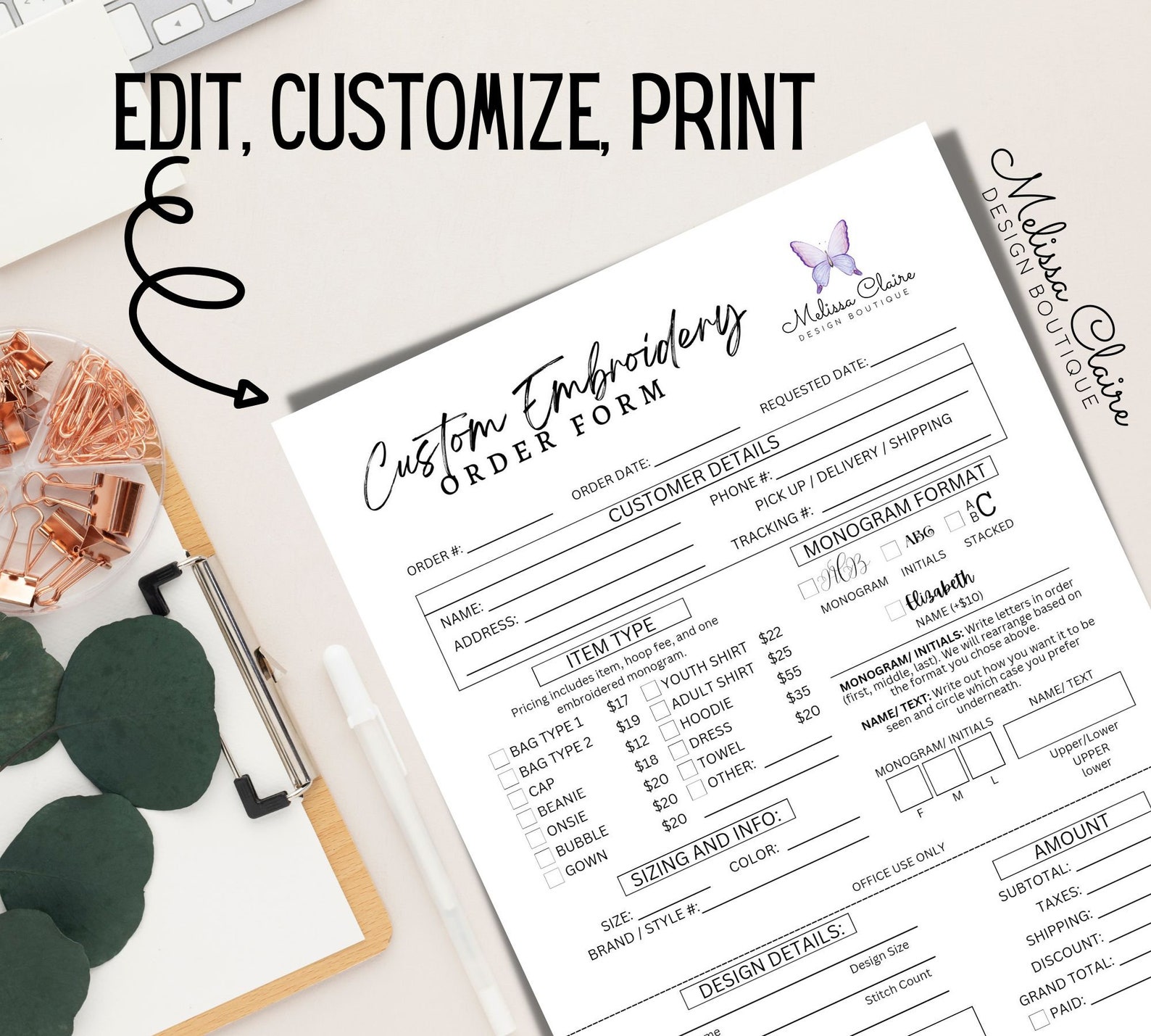 Editable Embroidery Order Form Template Canva Forms Custom - Etsy