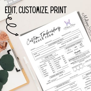Editable Embroidery Order Form Template Canva Forms Custom - Etsy