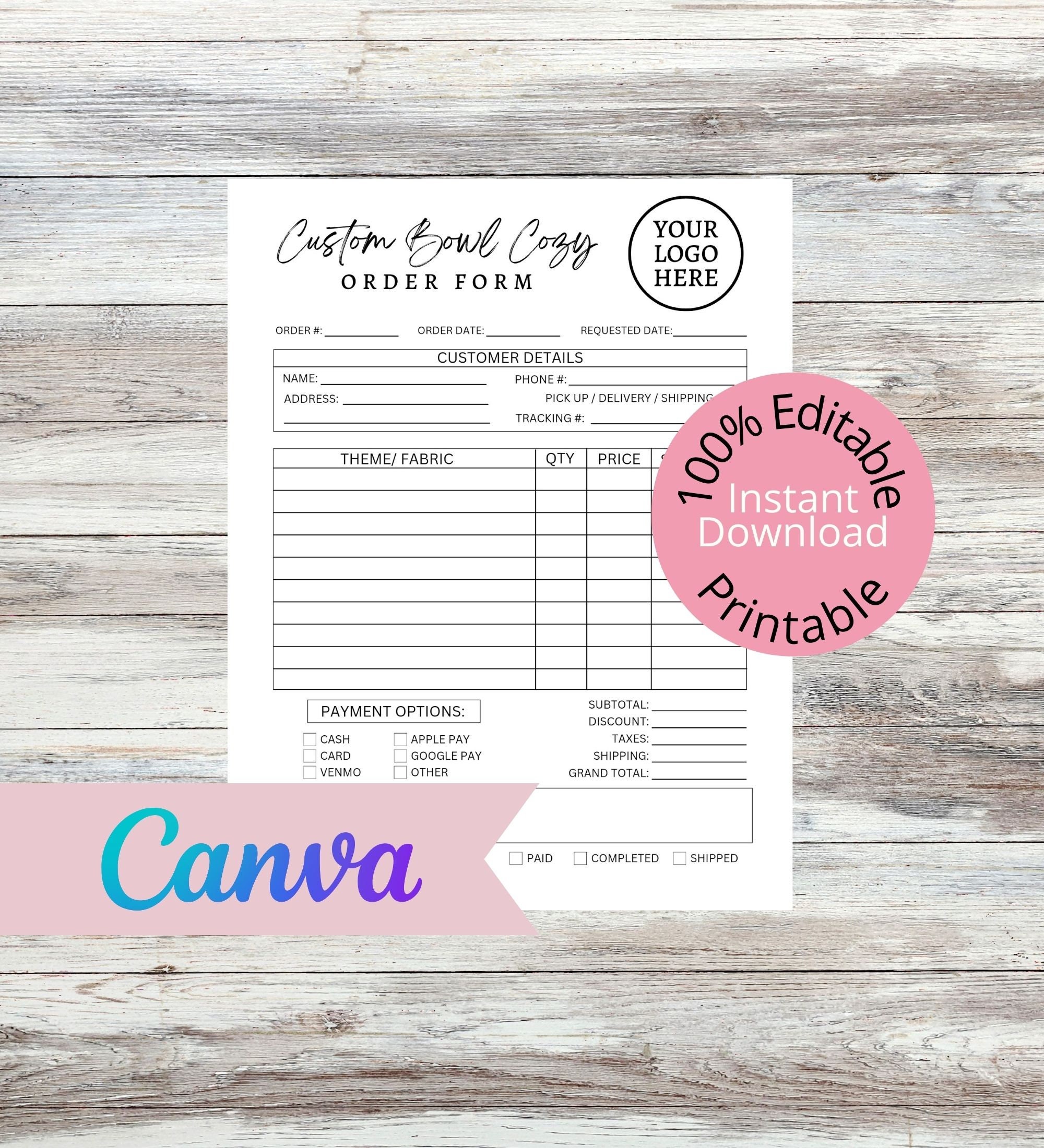 Form Order Editable Bowl Cozy Order Form Template Canva Forms Custom ...