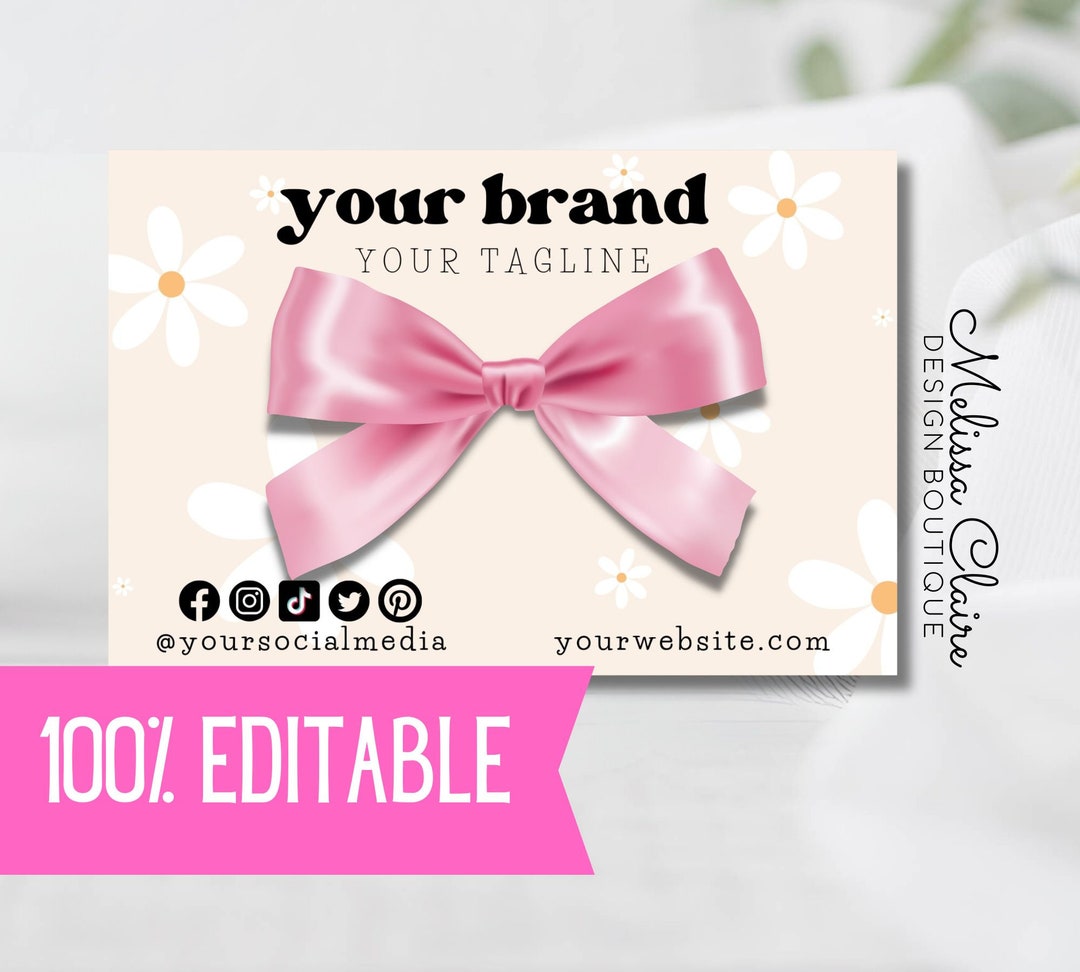 Bow Card Editable Bow Card Template Headband Display Card Template ...