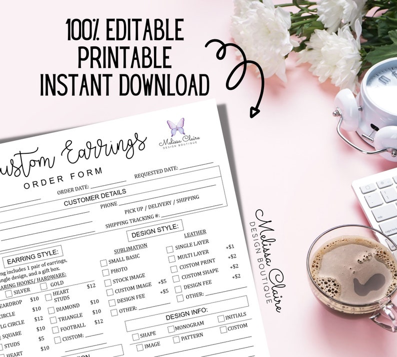 Form Editable Invoice Custom Sublimation Earrings Order Form Template ...