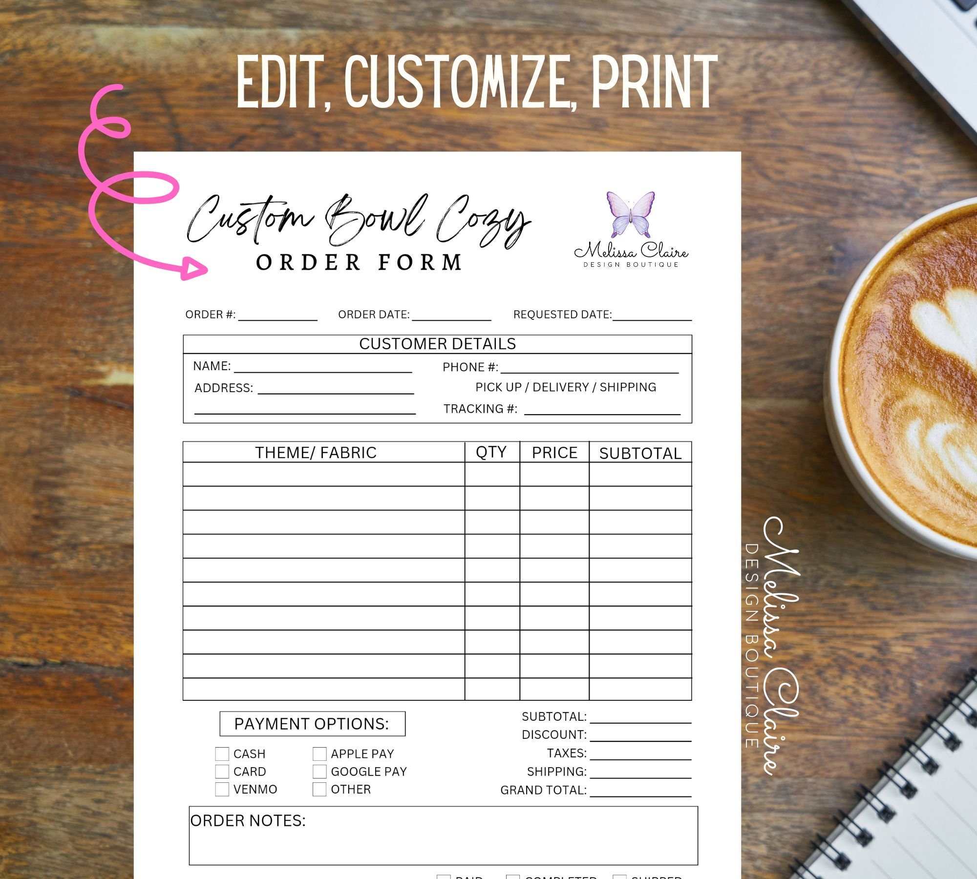 Form Order Editable Bowl Cozy Order Form Template Canva Forms Custom ...