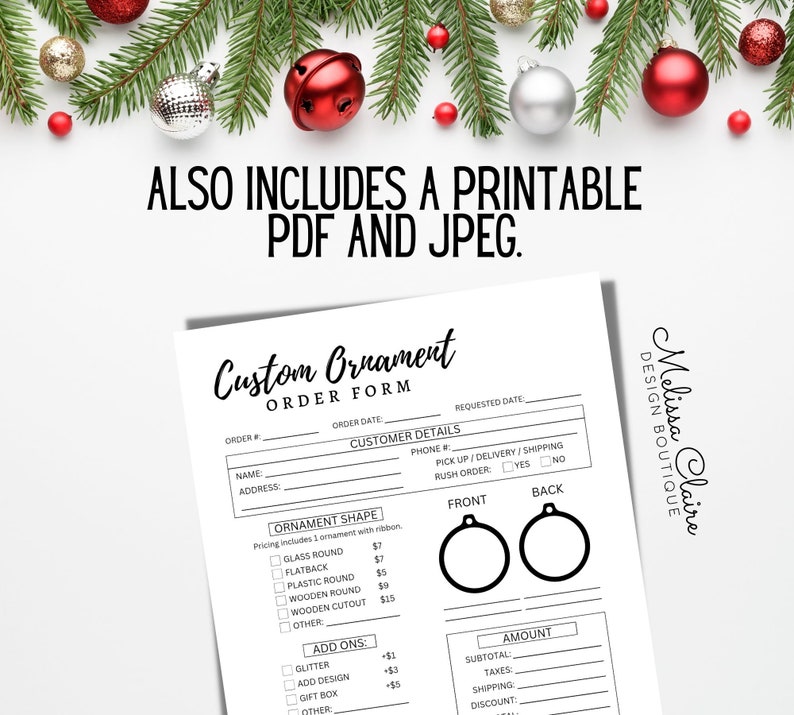 Editable Ornament Order Form Template Printable Custom Etsy