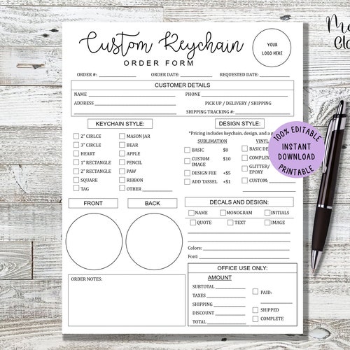 Pen Order Form - Etsy