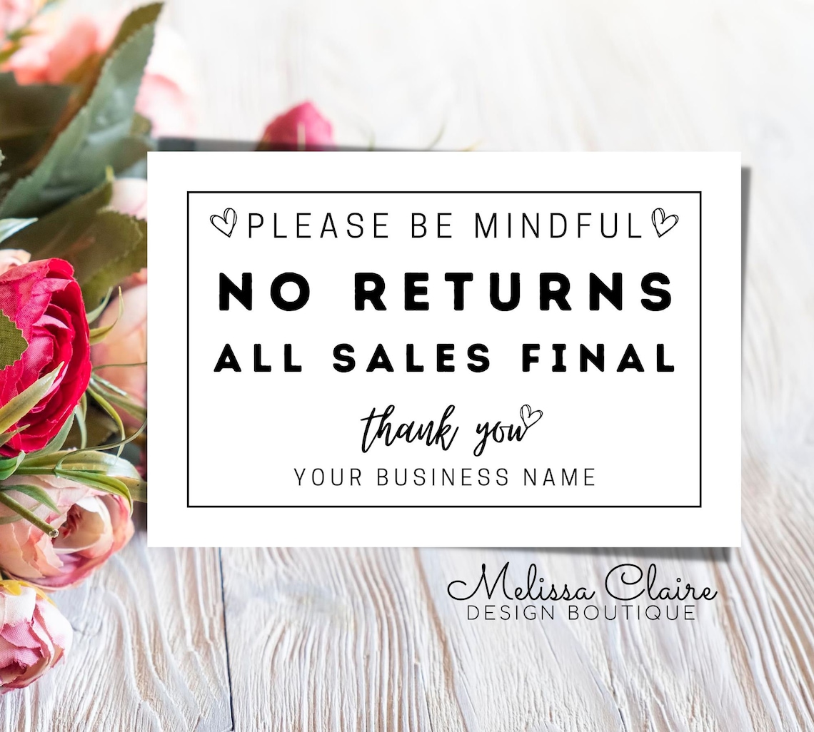 Editable No Returns Sign Template Printable All Sales Final - Etsy