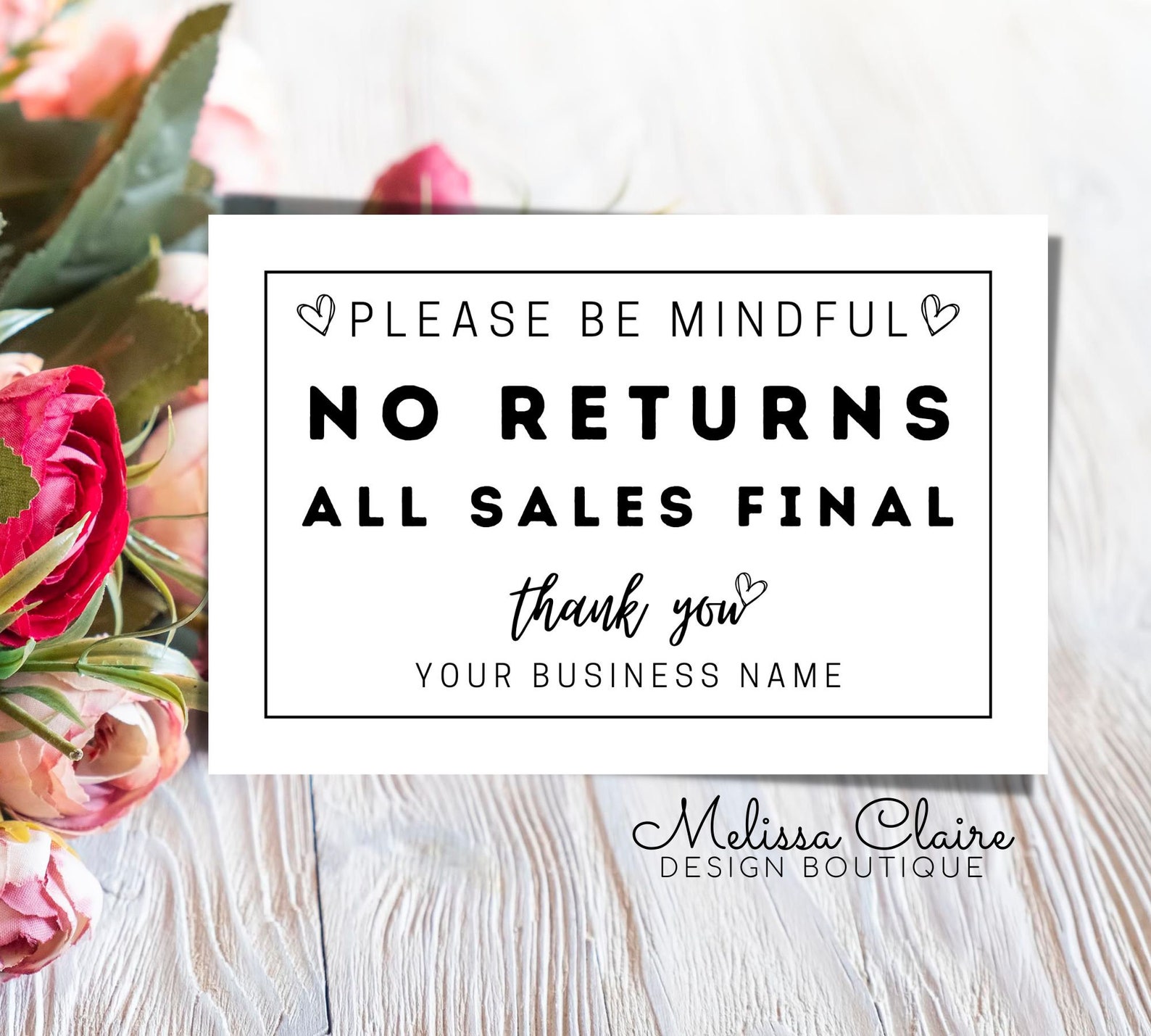 Editable No Returns Sign Template, Printable All Sales Final Sign ...