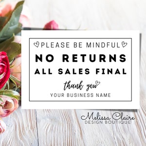 Editable No Returns Sign Template, Printable All Sales Final Sign ...