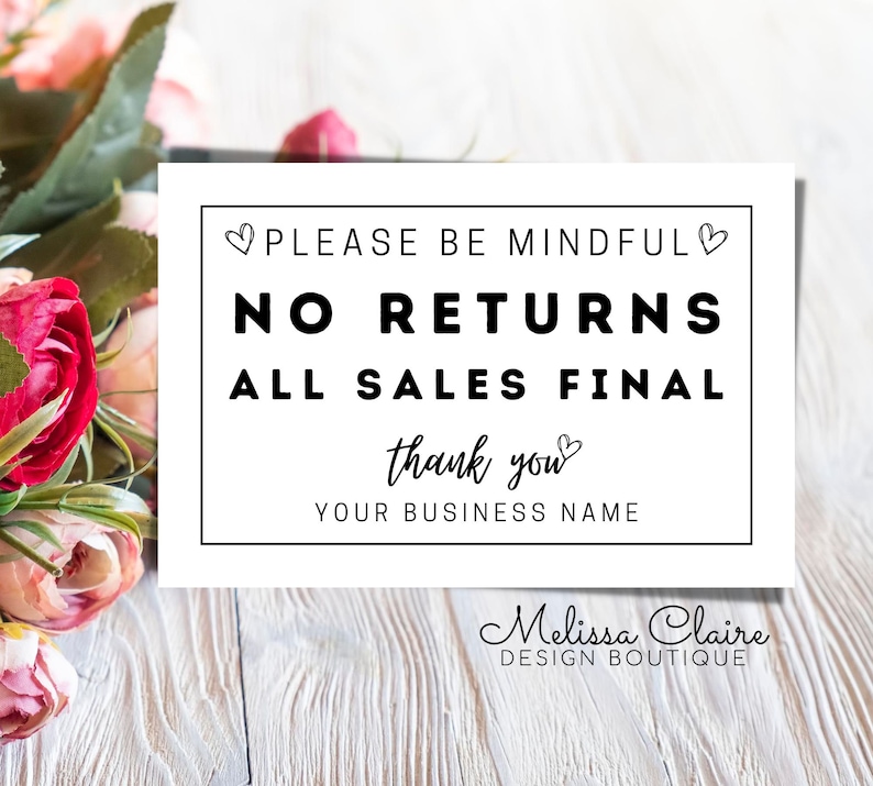 Editable No Returns Sign Template Printable All Sales Final - Etsy