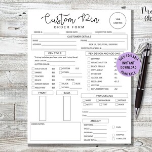 Editable Pen Order Form Template Custom Pen Form Order Ready - Etsy