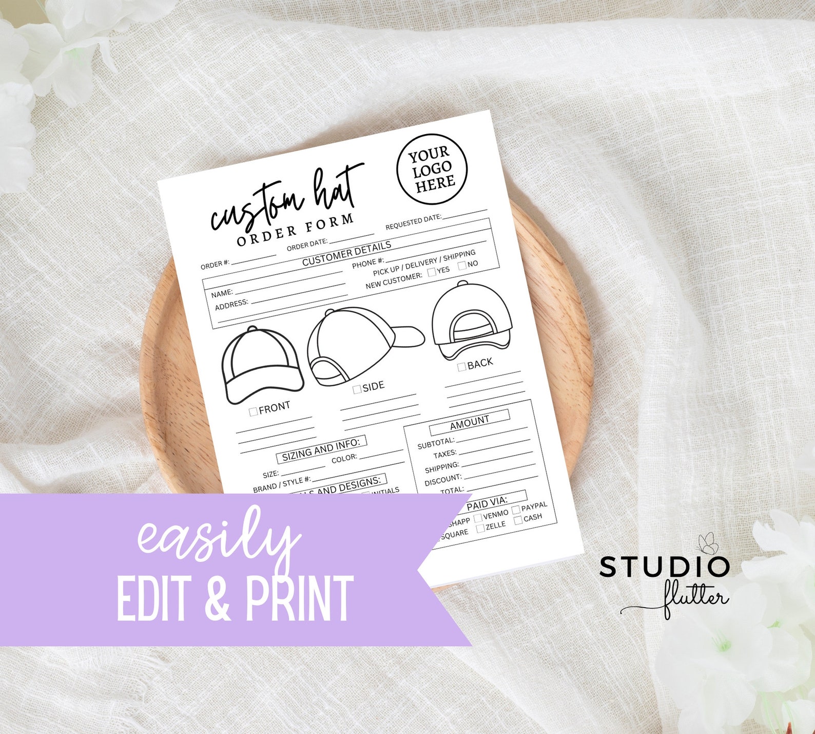 Editable Hat Order Form Template, Canva Forms, Custom Hat Order Form ...