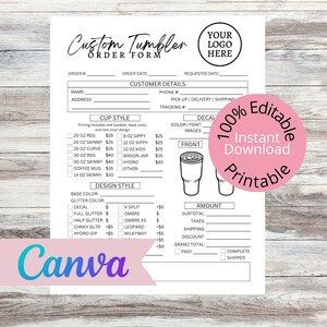Editable Tumbler Order Form Template Canva Forms Custom - Etsy