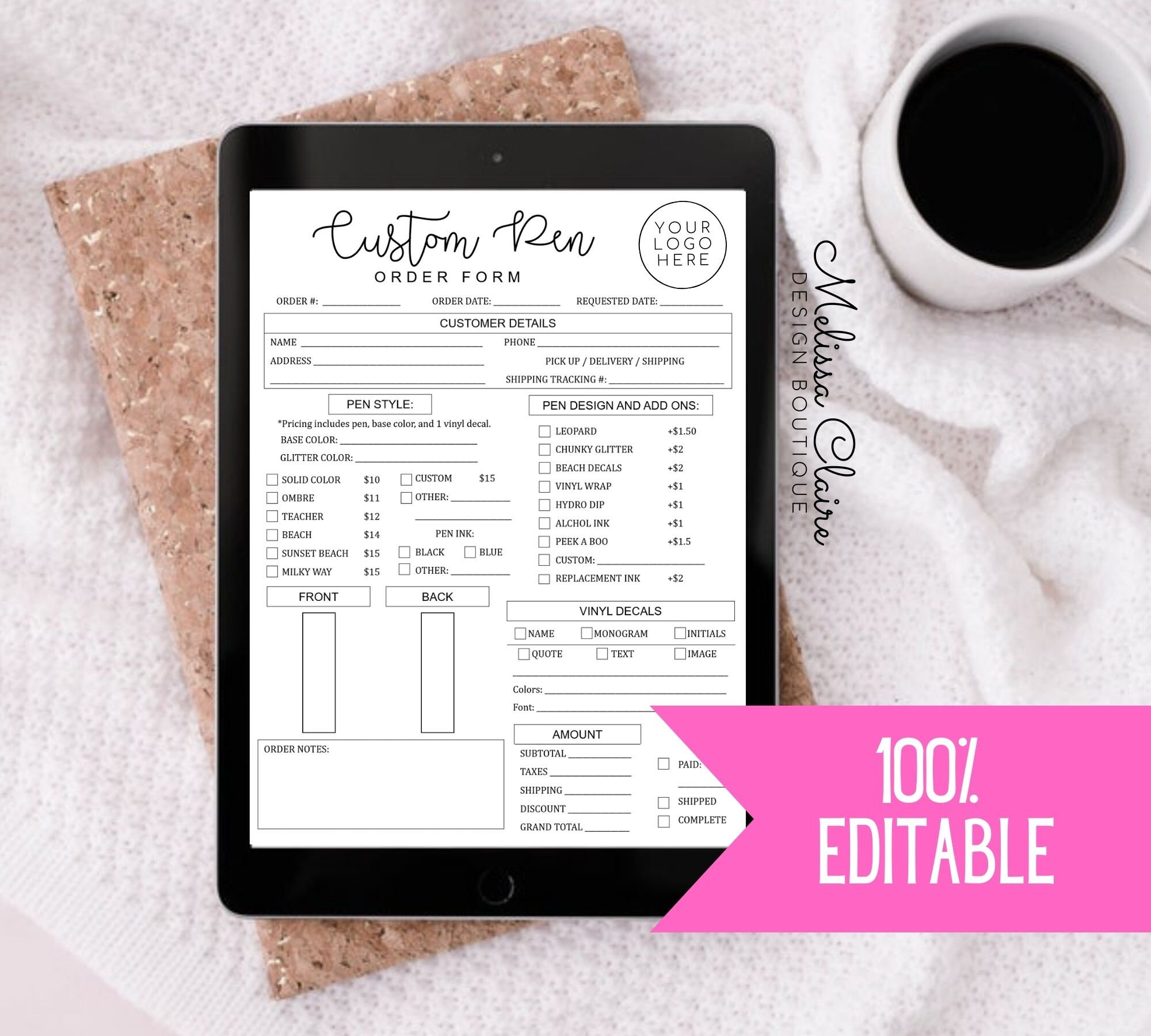 Editable Pen Order Form Template Custom Pen Form Order Ready - Etsy