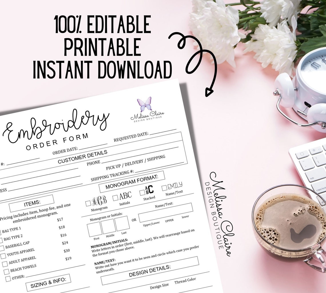 Form Editable Embroidery Invoice Order Template Custom Embroidery Form ...