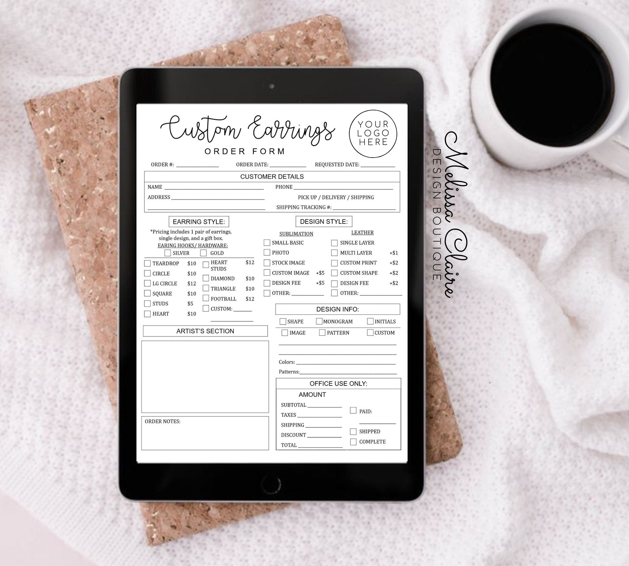 Form Editable Invoice Custom Sublimation Earrings Order Form Template ...